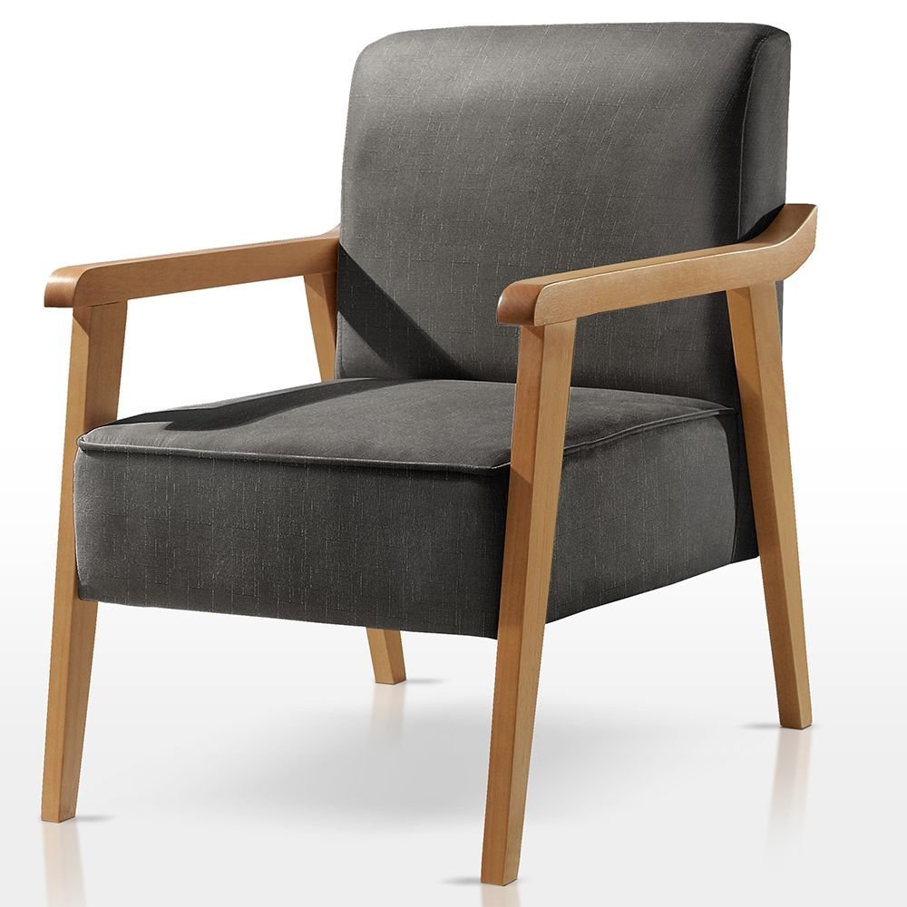 Poltrona Decorativa Sala Estar Amora Linho Preto Mk | MadeiraMadeira