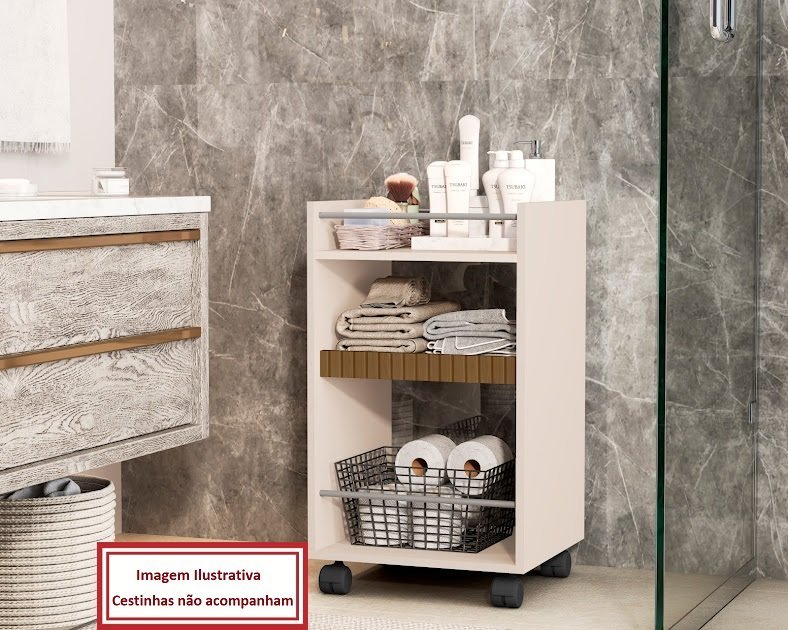 Multiuso Armário Gabinete Organizador Móvel Rodízios Amón:perola/ripado ...