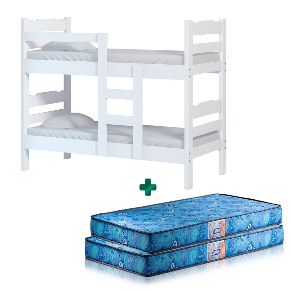 Beliche Madeira Maciça Solteiro Reforçada Robusta Nemargi Branco Com 2 ...