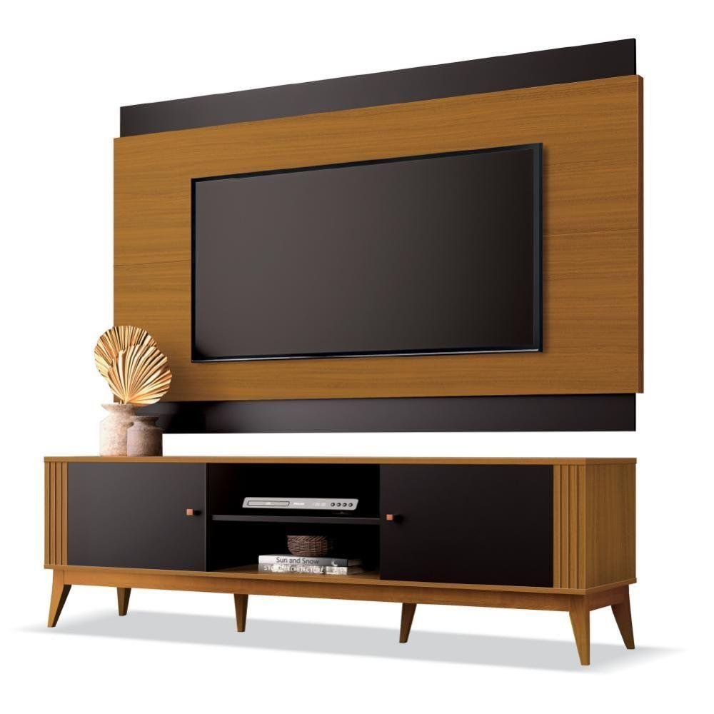 Rack Com Painel Para Tv De Até 60" 1,60M Cedro/Preto | MadeiraMadeira