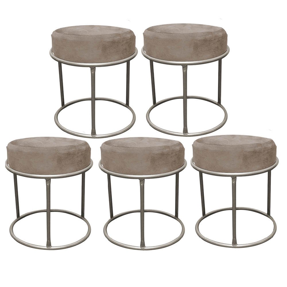 Kit 05 Puff Banqueta Garden Argola Redondo Industrial Penteadeira Ferro ...