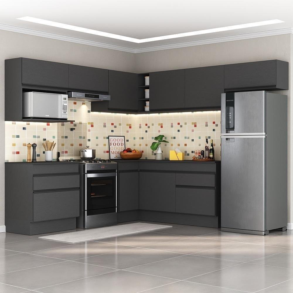 Armário De Cozinha Completa De Canto Multimóveis Preto | MadeiraMadeira