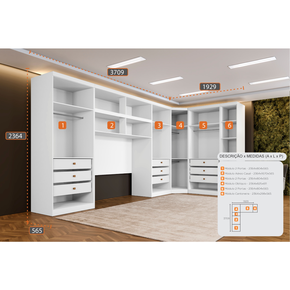 Guarda Roupa Modulado Casal Safira 011 em Mdf com 11 Portas e 9 Gavetas ...