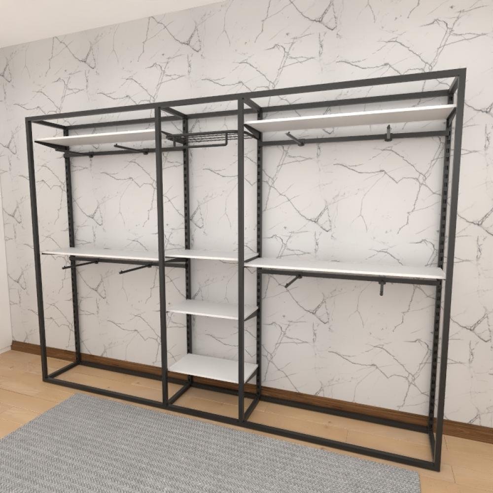 Arara closet, estilo industrial, guarda roupas aberto com 37 peças ...