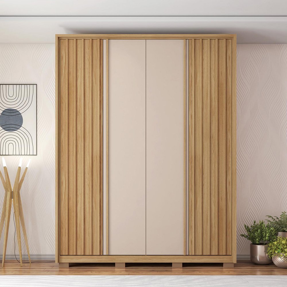 Guarda Roupa 4 Portas Ripado Mêda Buriti Off White | MadeiraMadeira