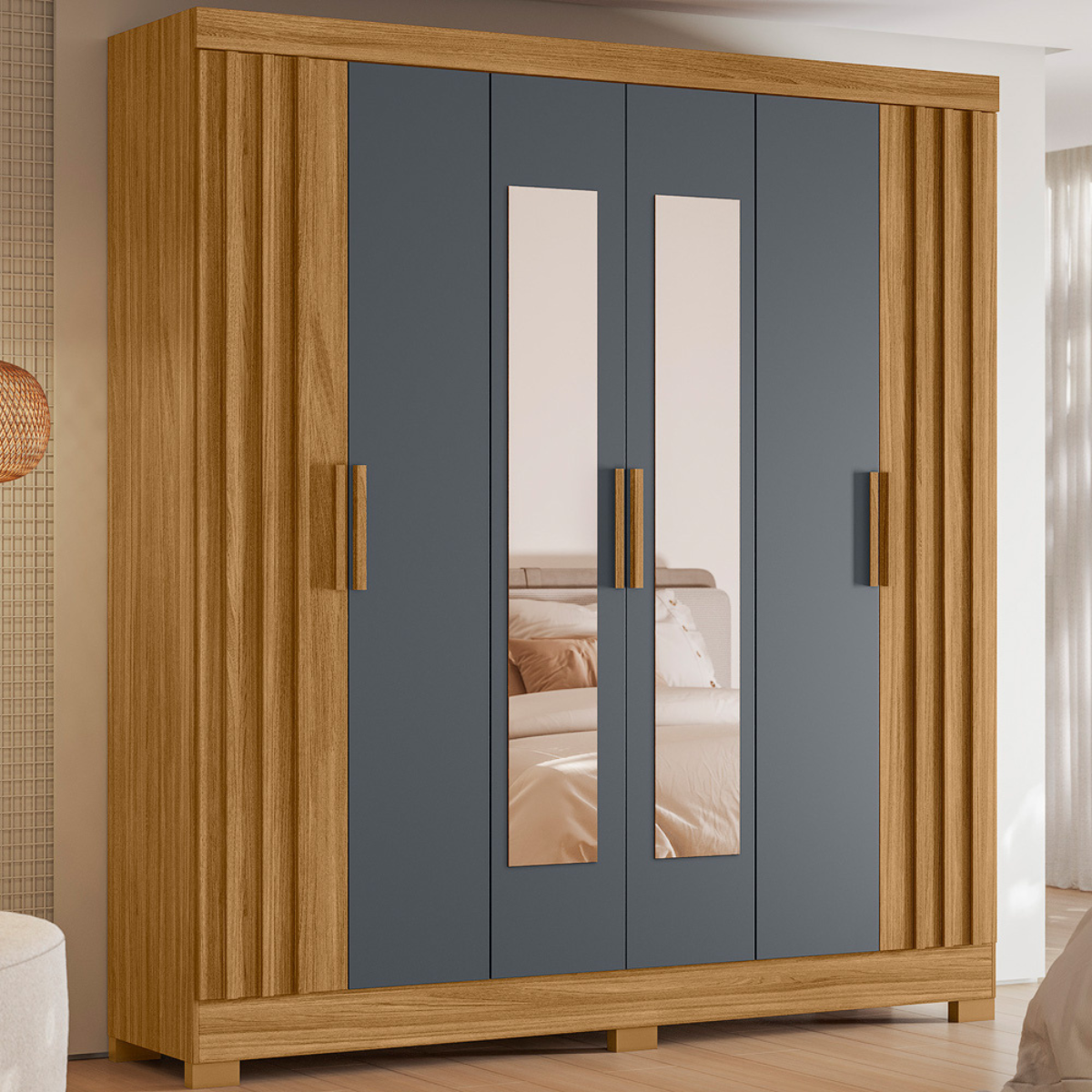 Guarda Roupa Ripado com Espelho Manila Feijó Cinza | MadeiraMadeira