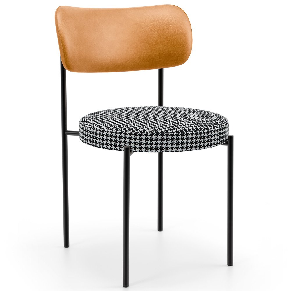 Kit 06 Cadeiras Estofadas para Sala de Jantar Louise L02 Couríssimo Whisky Pied Poule - Lyam ...