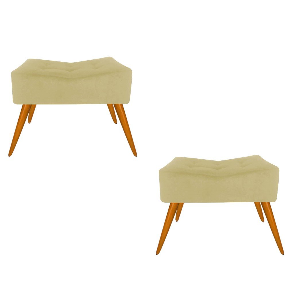 Kit 02 Puff Decorativo Gabriela Suede Bege Pés Palito Sentar ...