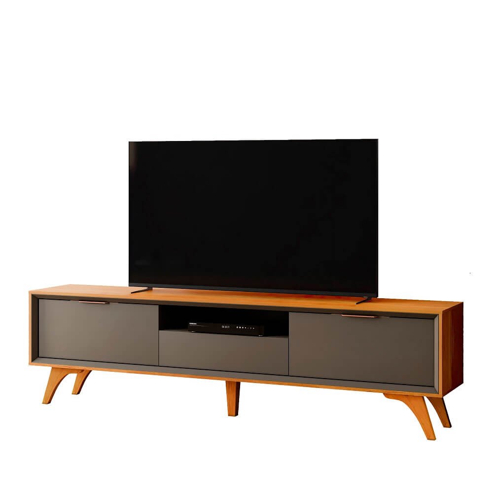 Rack para Tv 75 Polegadas com 3 Portas Gavetas Pés Madeira Maciça ...