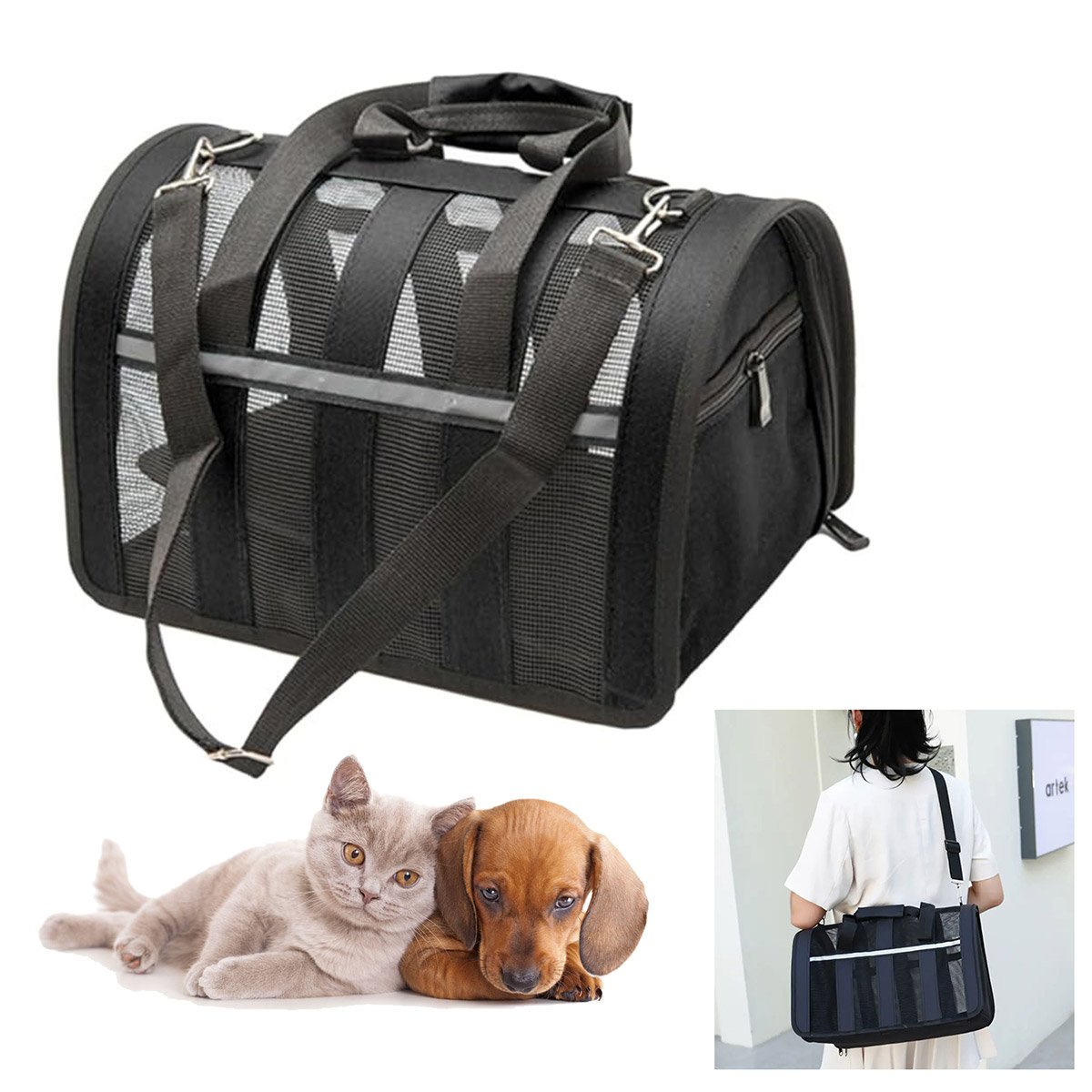 Bolsa Transporte Cachorro Gato Cao Pet Faixa Refletiva Pequeno Porte ...