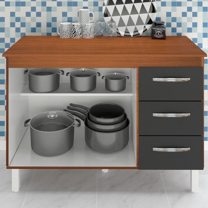 Balcao 1101 Com Tampo 3001 120cm Savana Preto Mobbs | MadeiraMadeira