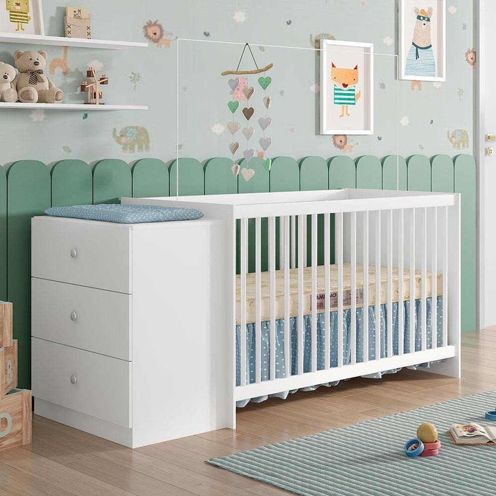 Berço Pura Magia Gutti com Cômoda e Suporte para Mosquiteiro + Colchão ...