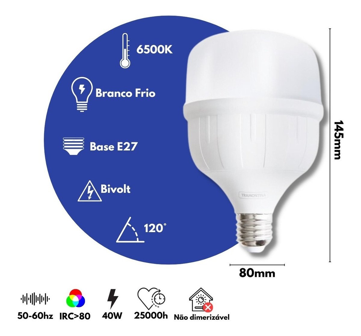 Kit 5 Lâmpadas Led Bulbo 40W E27 6500K Bivolt Tramontina | MadeiraMadeira