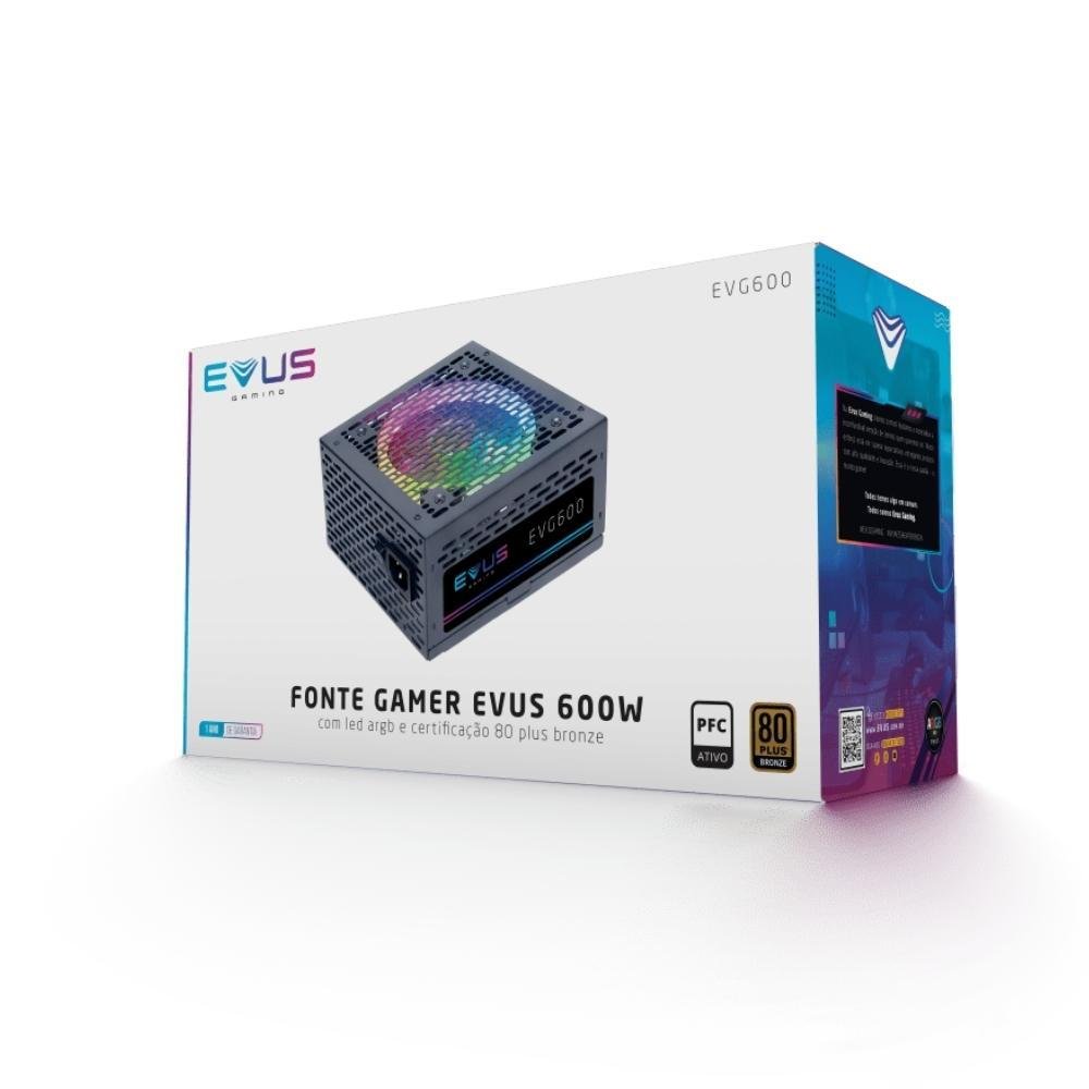 Fonte Gamer Evus Evg600 Argb 600w | MadeiraMadeira