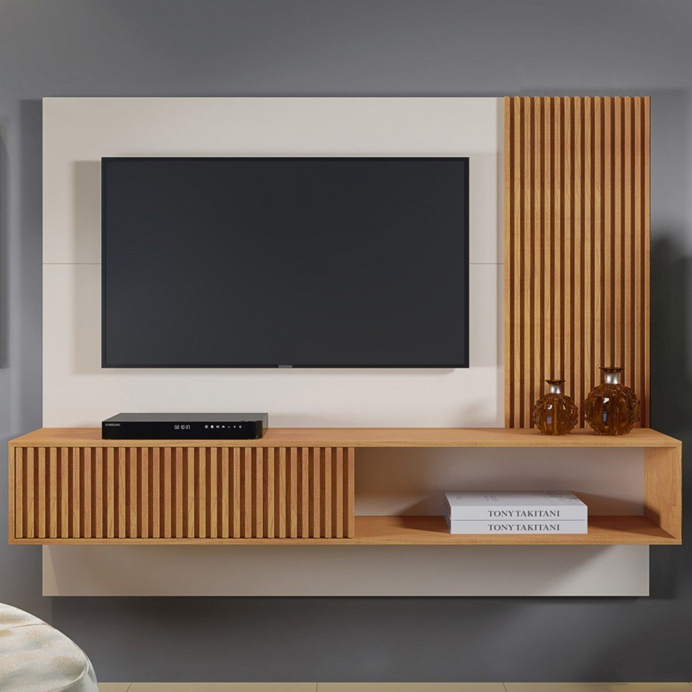 Painel para TV Até 75 Polegadas Málaga 1 Porta Off White/Naturalle ...