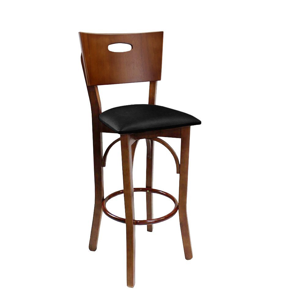 Banqueta Bistrô Alta Ipanema de Madeira Mel com Estofado Preto ...