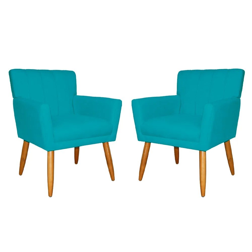 Kit 2 Poltronas Decorativa Sala Cecília Suede Aul Turquesa | MadeiraMadeira