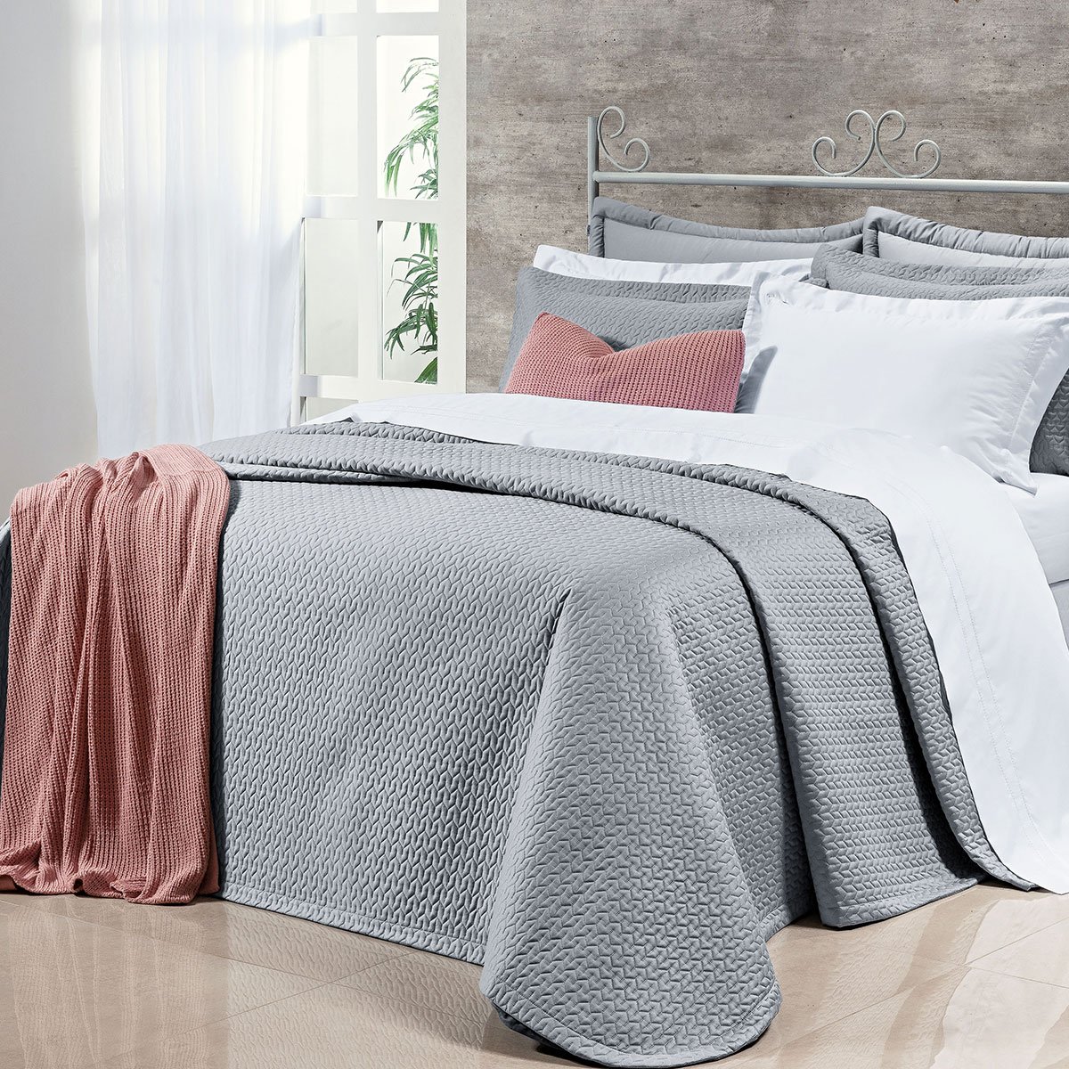 Colcha King 400 Fios Egípcio 100% Algodão Cinza 3 Peças | MadeiraMadeira