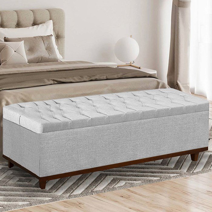 Recamier Queen Bau Base Madeira 160x50cm Potenza Linho Cinza Claro DC ...