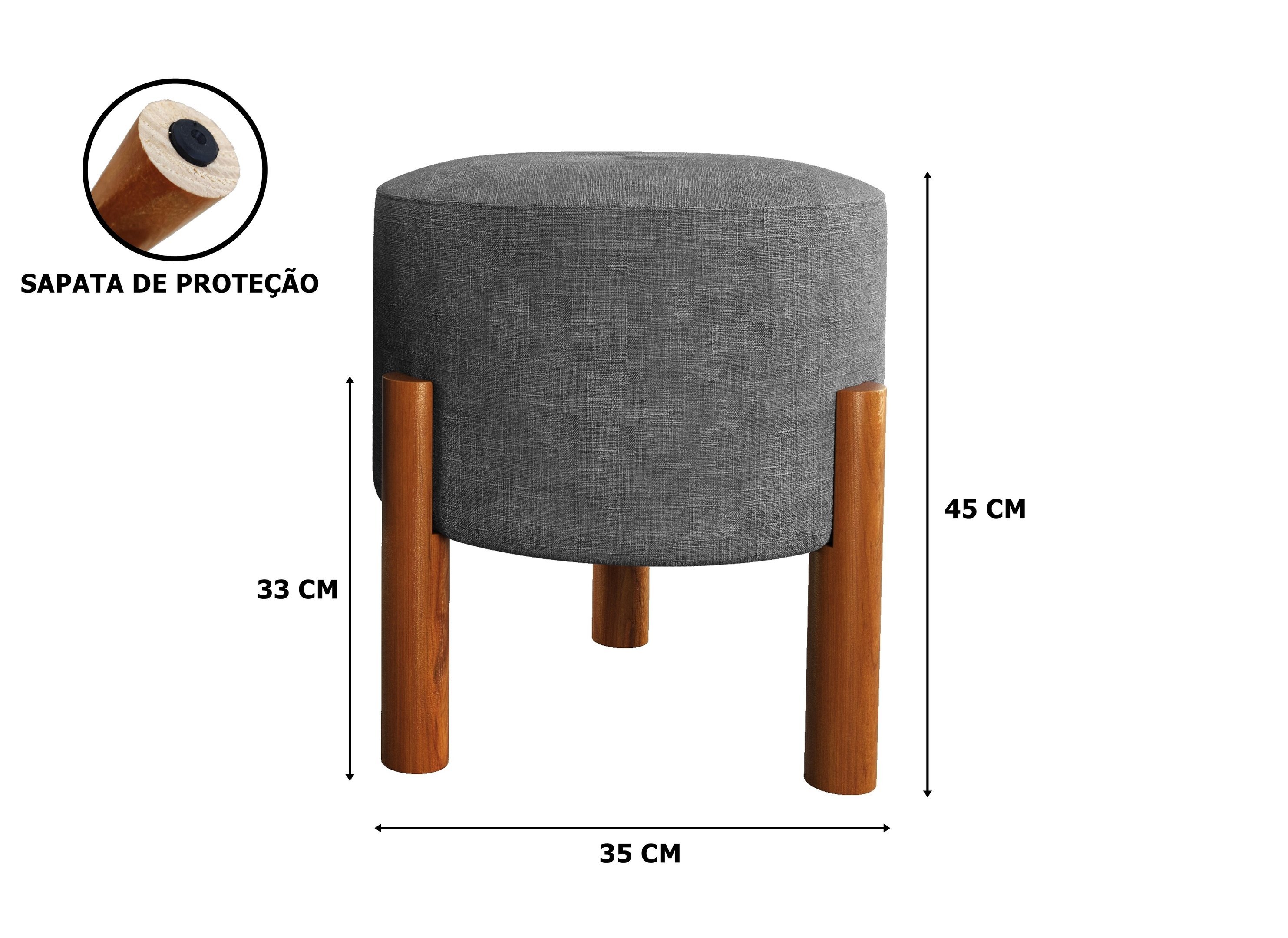 Kit 2 Puff Banquinho Decor Theo Bege Pés Madeira Lm Moveis | MadeiraMadeira