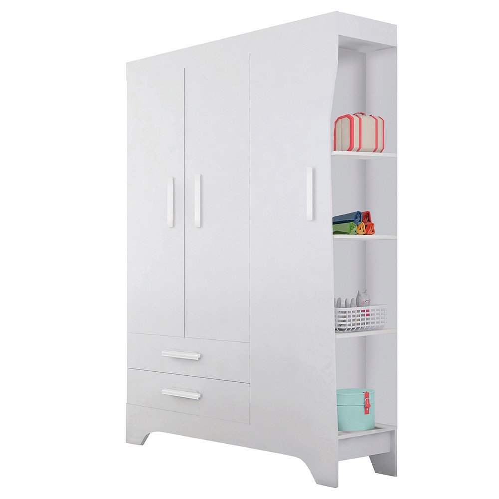 Roupeiro Infantil Theo 3 Portas 2 Gavetas com Nichos Laterais 100 MDF ...