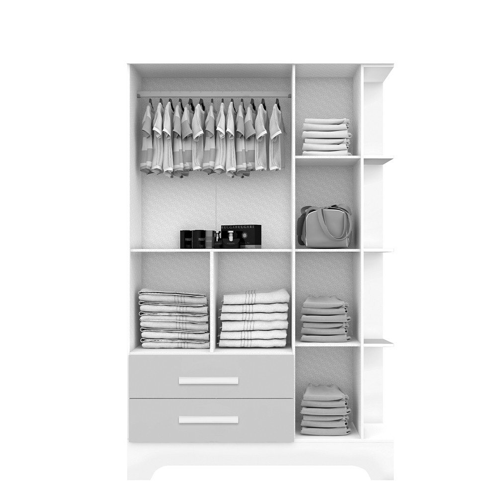 Roupeiro Infantil Theo 3 Portas 2 Gavetas com Nichos Laterais 100 MDF ...