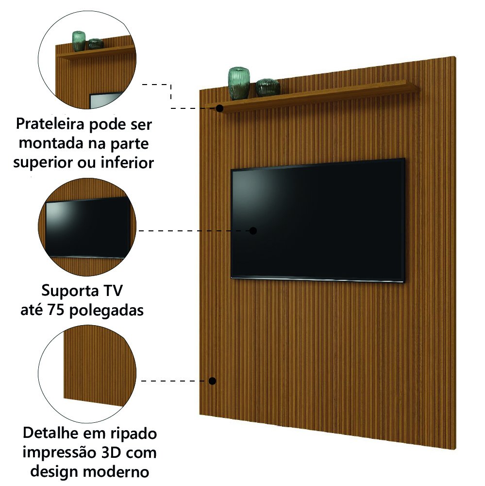 Painel para Tv até 75 Polegadas Ripado Impressão 3d Egeo com Prateleira ...