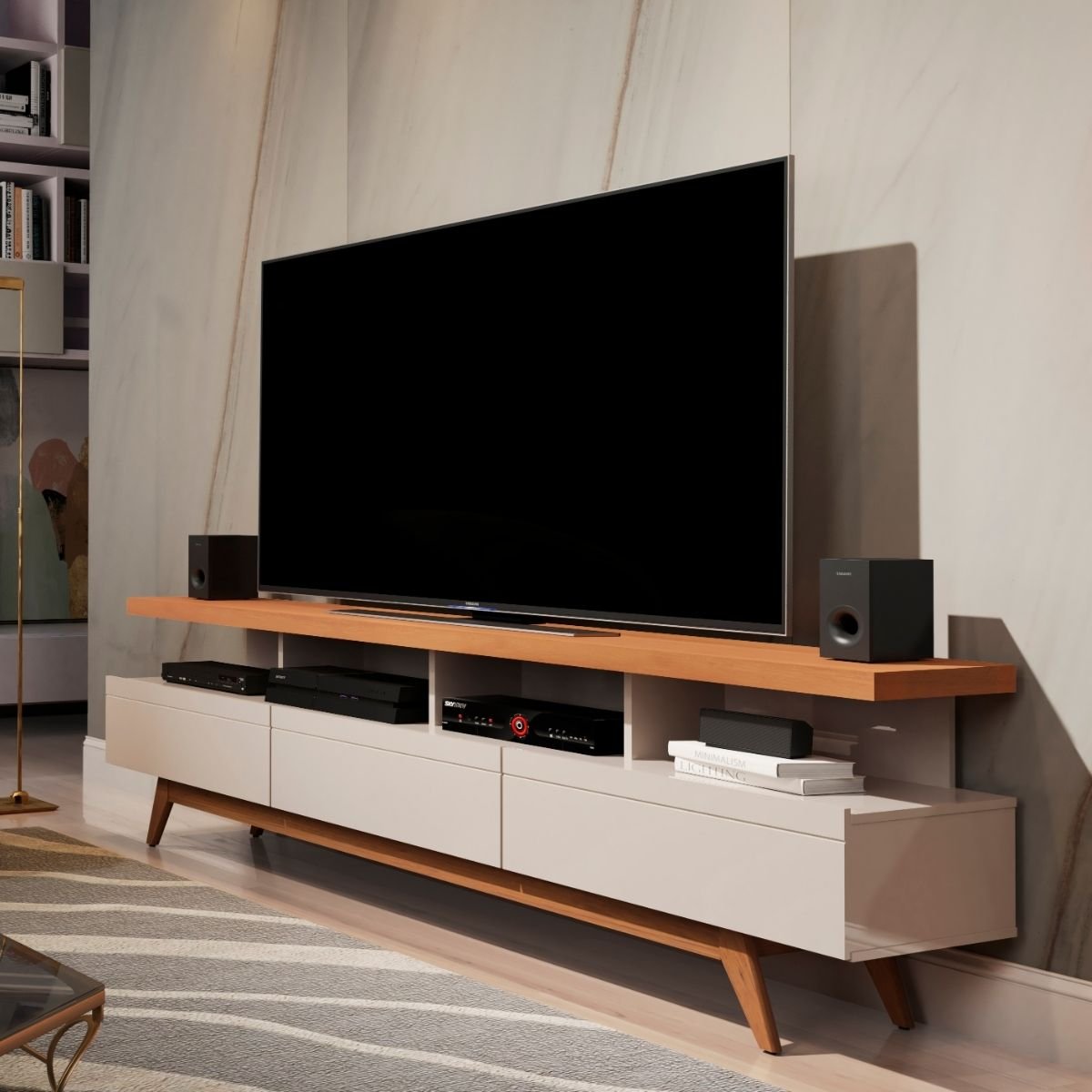 Rack para Sala Tv até 65 Pol. - Off White/nature - Mod.2016 | MadeiraMadeira