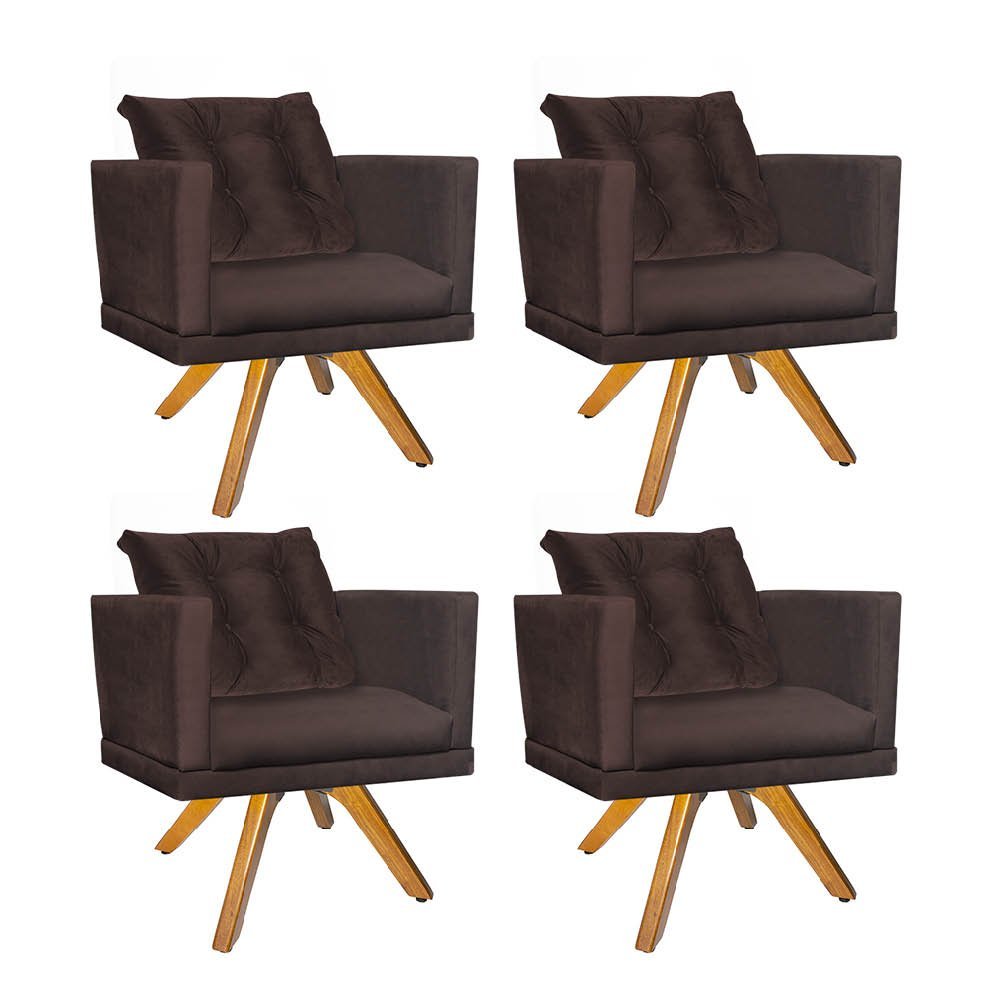 Kit 04 Poltrona Cadeira Kim Luxo Confort Giratória Carvalho Com ...