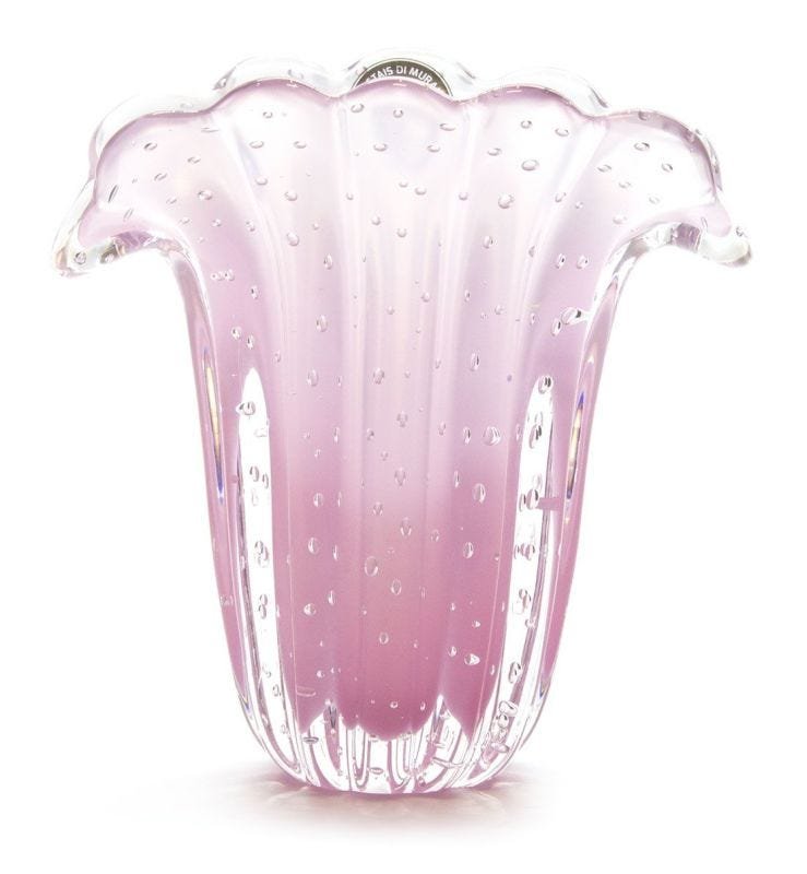 Vaso em Cristal Murano Trouxinha Leque - Rosa Leitoso | MadeiraMadeira