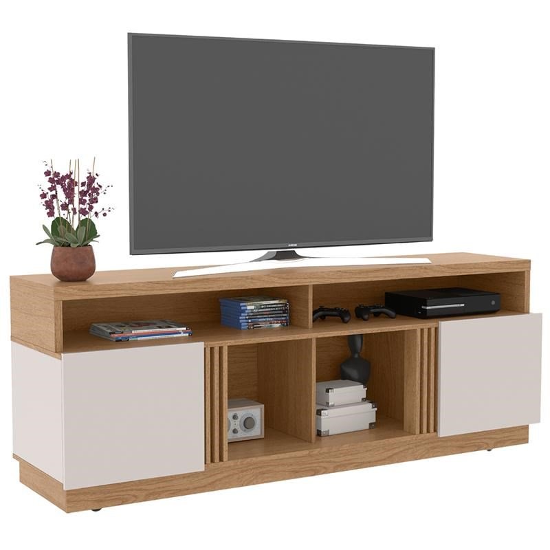 Rack Bancada Itapuã para TV até 65” Natura Real/Off White - PR Móveis ...