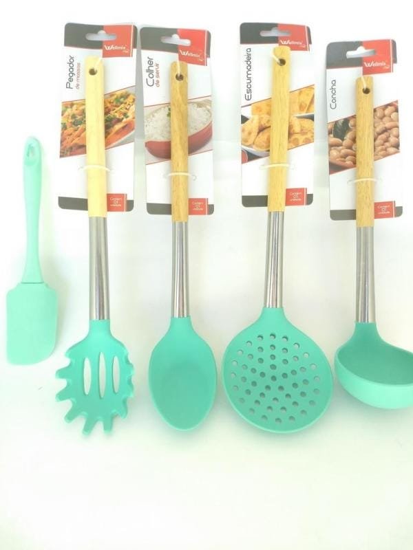 Kit Utensilios de Silicone Verde Claro 5 Peças | MadeiraMadeira