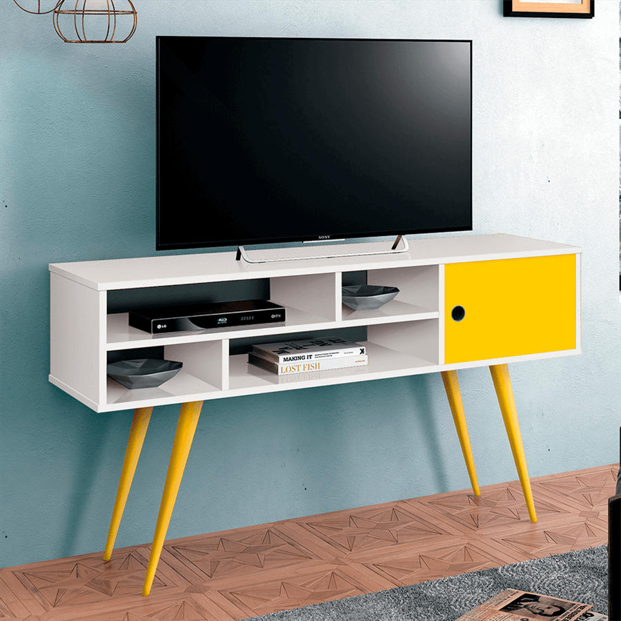 Rack Alice Branco / Amarelo EDN Moveis | MadeiraMadeira