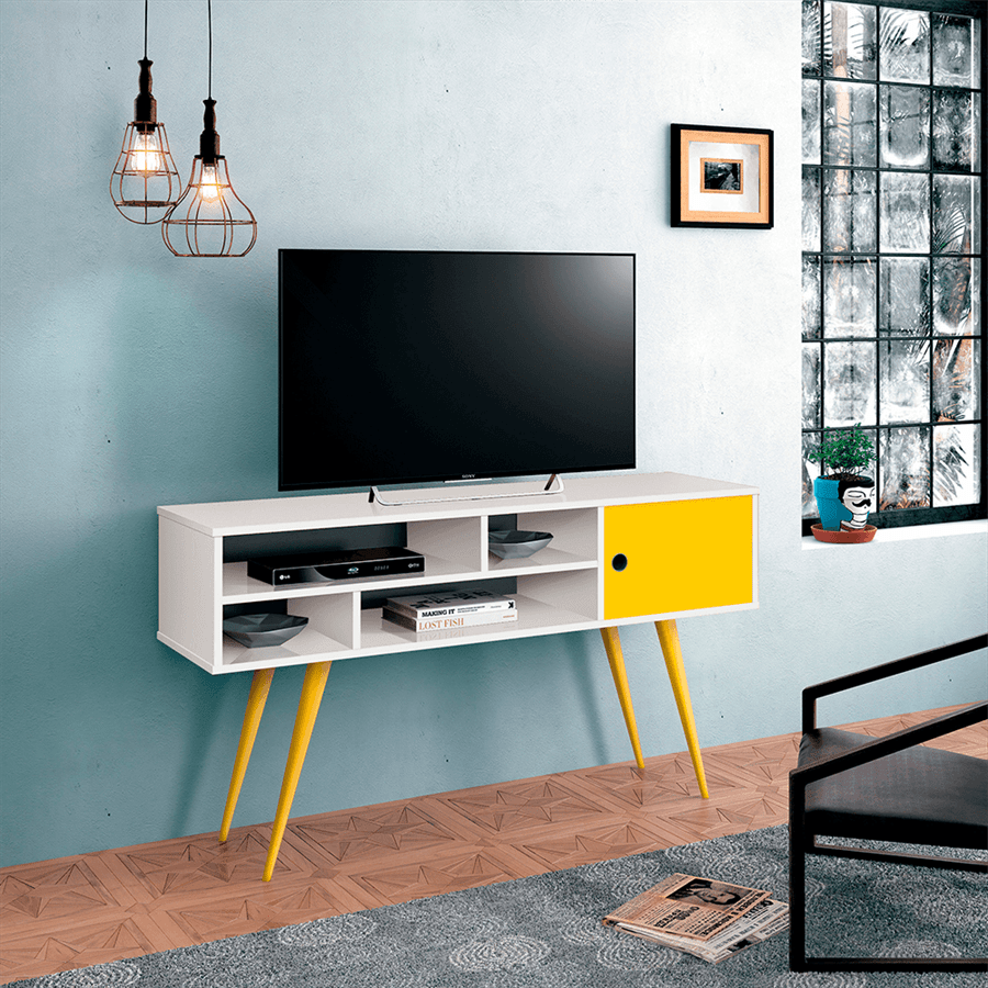 Rack Alice Branco / Amarelo EDN Moveis | MadeiraMadeira
