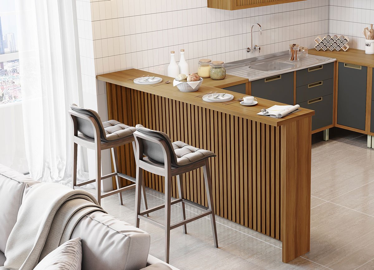 Painel de Ilha para Cozinha 200 cm Freijó - Nesher | MadeiraMadeira