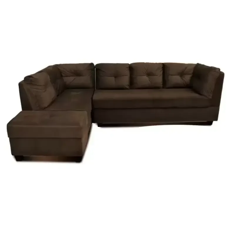 Sofá de Canto Áustria Flex com 5 Lugares em Tecido Sued Animalle + Puff - Marron | MadeiraMadeira