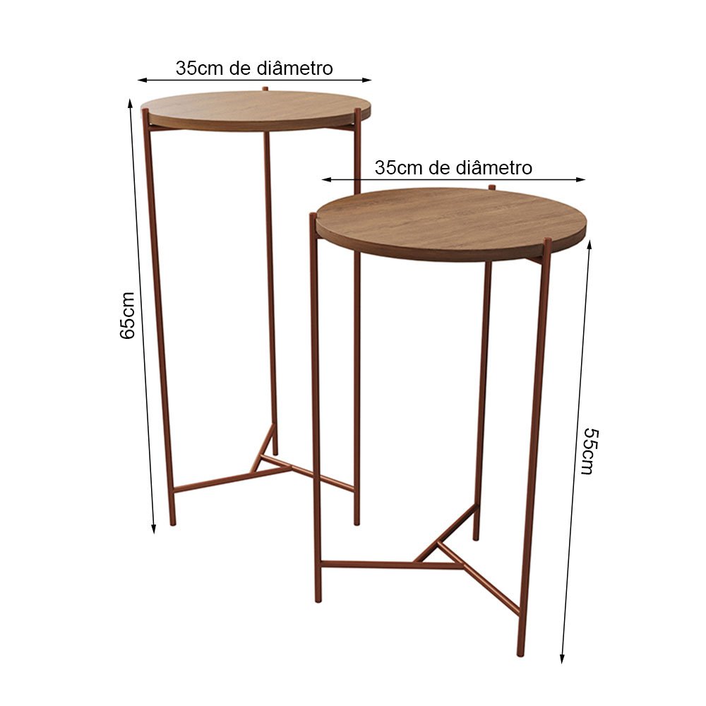 Mesa Lateral Redonda Áquila Cobre e Tampo Imbuia | MadeiraMadeira