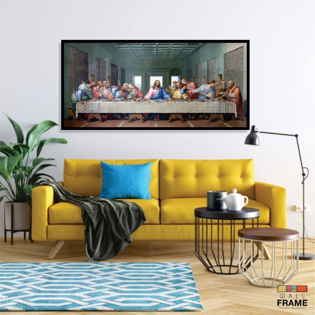 Quadro Decorativo Santa Ceia Jesus Sala Quarto 130x60 Moldura Preta 2x2 ...
