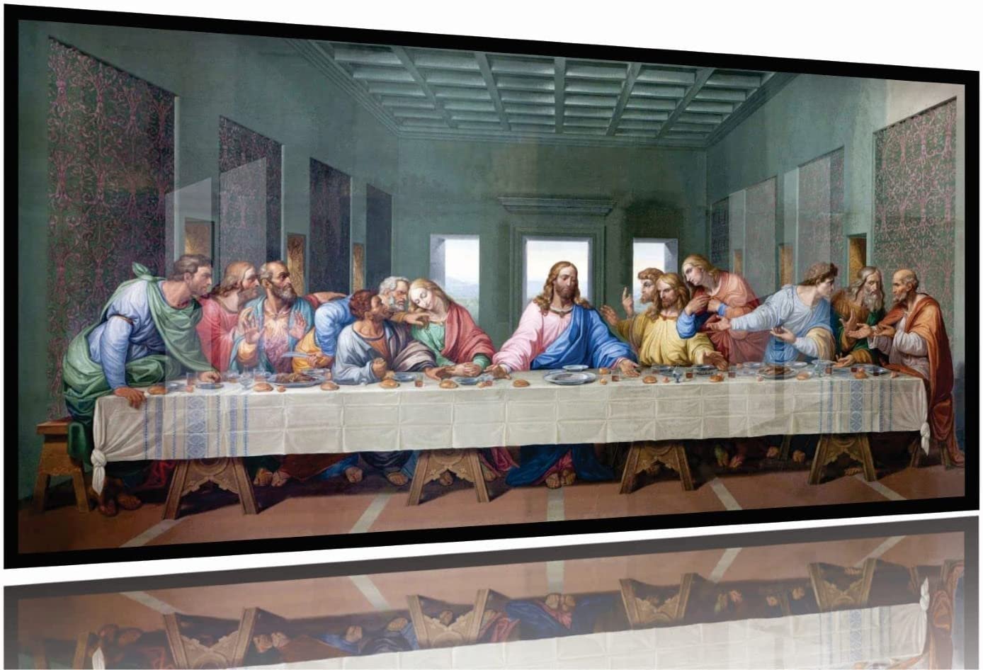 Quadro Decorativo Santa Ceia Jesus Sala Quarto 130x60 Moldura Preta 2x2 ...