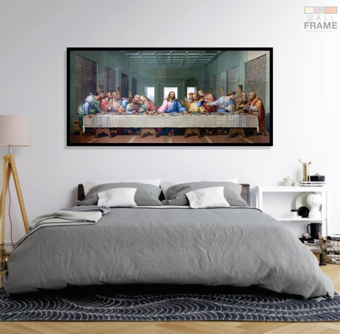 Quadro Decorativo Santa Ceia Jesus Sala Quarto 130x60 Moldura Preta 2x2 ...