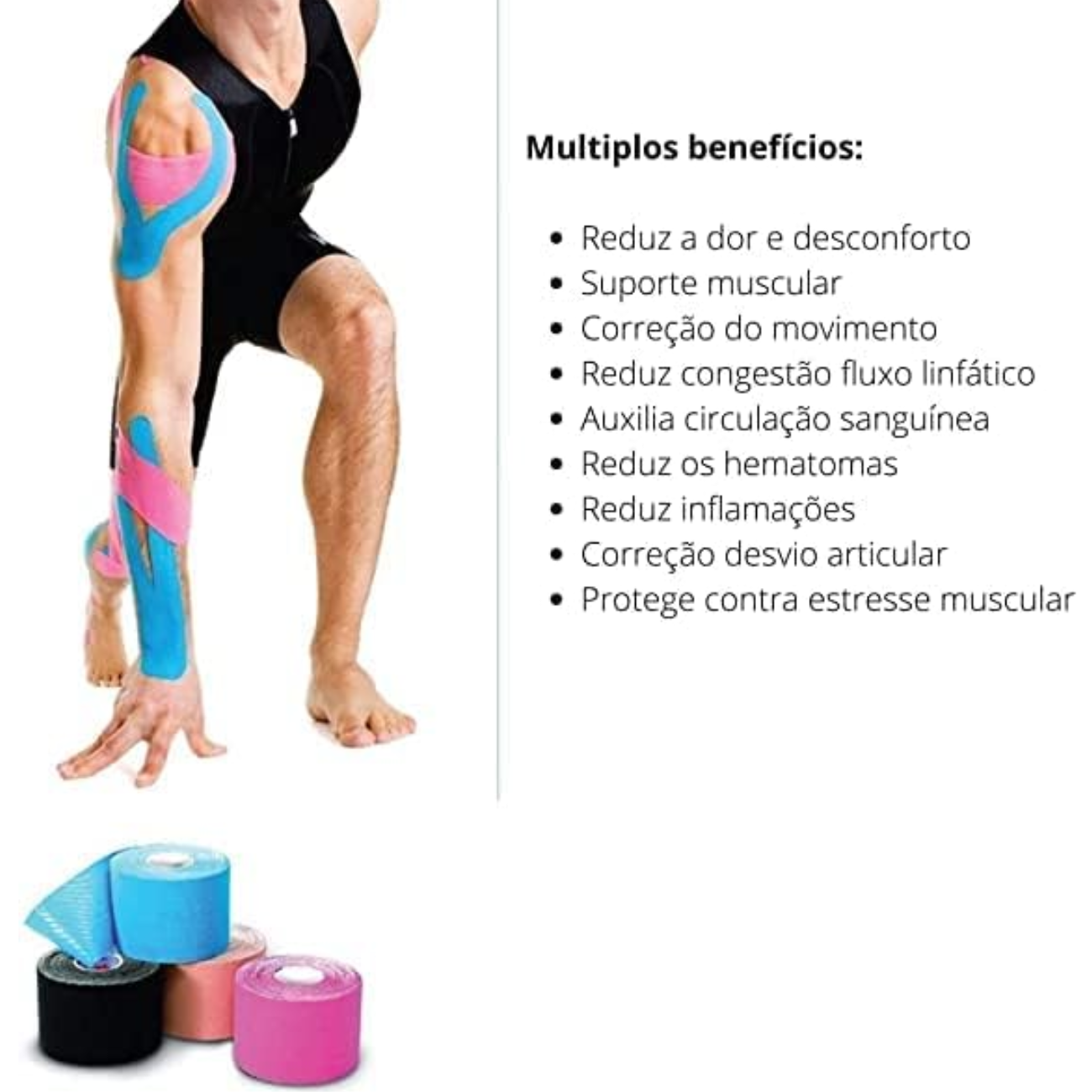 Kit 3 Fitas Kinesio Bandagem Elástica Muscular Fisioterapia | MadeiraMadeira