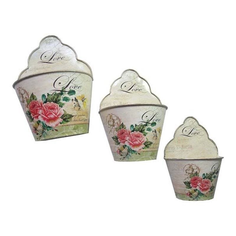 Cachepot Enfeite para Parede Jardim Kit com 3 Flor Vermelha Faixa Verde ...