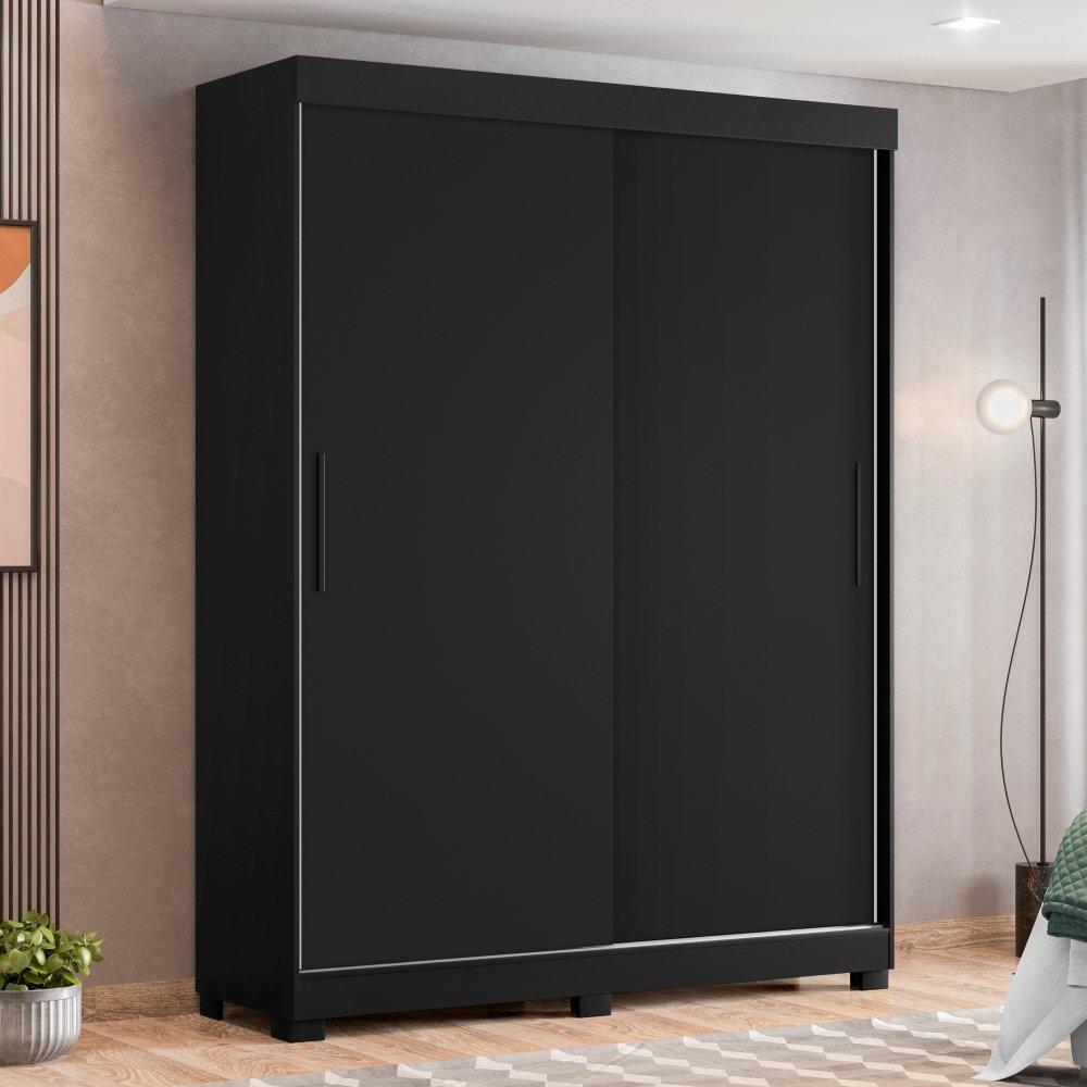 Guarda Roupa Casal Ravi Preto Carvalho com Portas Flex | MadeiraMadeira