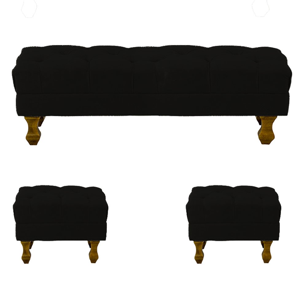 Kit Puff Luiz XV 1,00 cm + 2 Puff Luiz XV Sued Preto - Nanda Decor ...