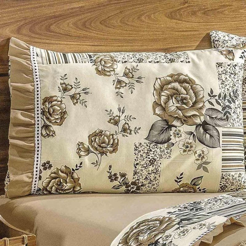 Edredom Casal Veneza 05 Peças Percal 180 Fios Dupla Face - Cáqui ...