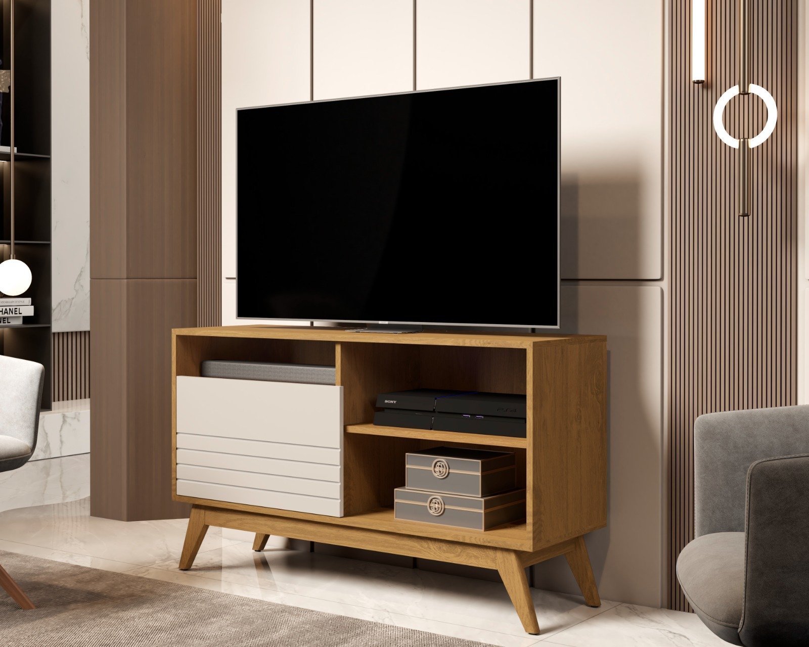 Rack 1 Porta para Tv de Até 42 Polegadas Fenix Cumaru com OffWhite ...