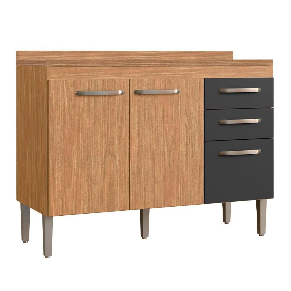 Balcão 3 Portas 2 Gavetas com Tampo Mel Grafite Oliver Shop Jm | MadeiraMadeira