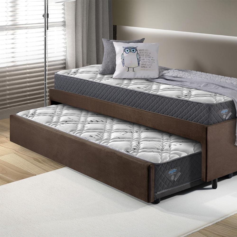 Bicama Box Solteiro 88x188 Suede Marrom com Dois Colchões Adapto Molas ...