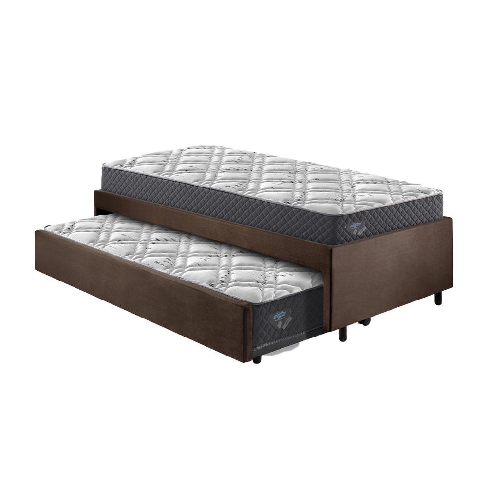 Bicama Box Solteiro 88x188 Suede Marrom com Dois Colchões Adapto Molas ...