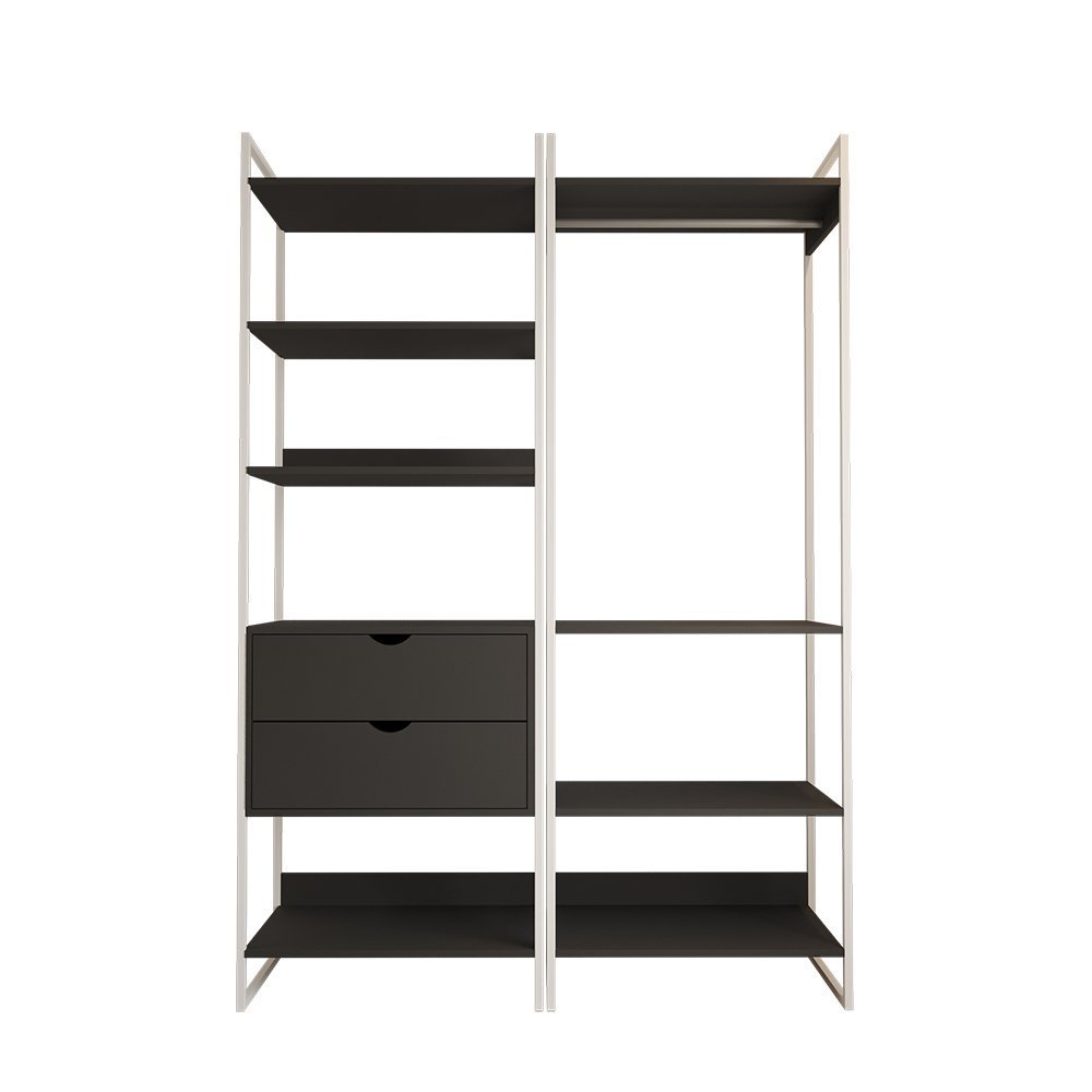Guarda Roupa Aberto Industrial Casal 2 Módulos Preto Cabideiro com ...
